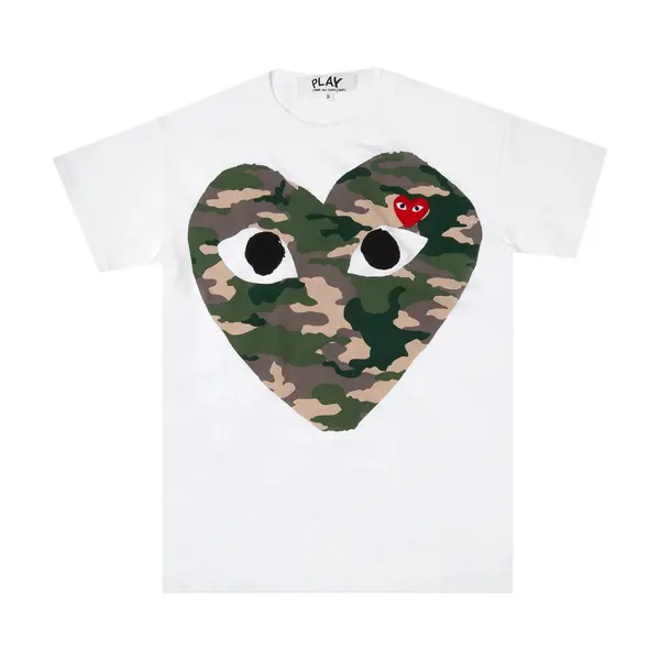 Play Comme Des Garcon Camo Heart Logo Tee - White