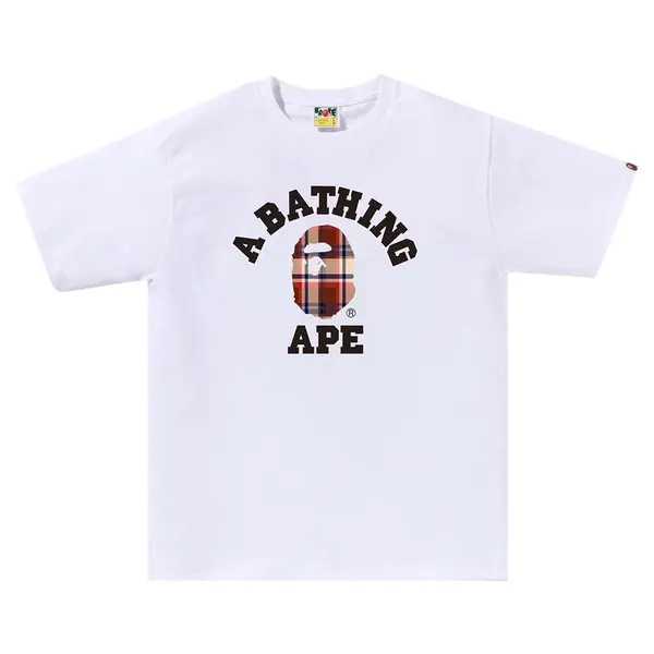 A BATHING APE Check College Tee /red - White