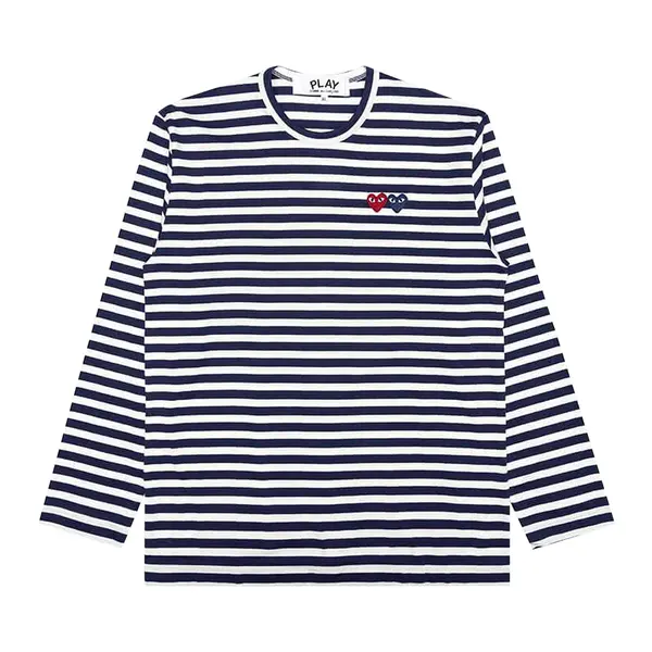 Play Comme Des Garcon Double Heart Striped Shirt /navy