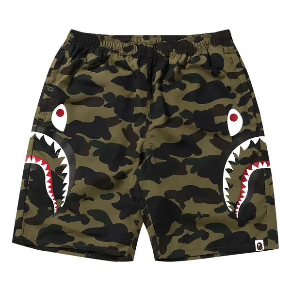 A BATHING APE 1st Camo Side Shark Beach Shorts - Green