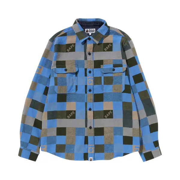A BATHING APE Block Check Relaxed Fit Shirt 'beige