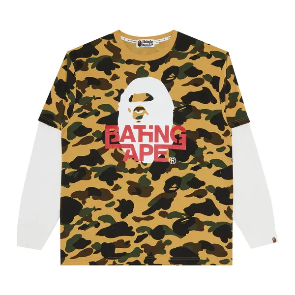 A BATHING APE 1st Camo Relaxed Fit Layered Long-sleeve Tee - Yellow