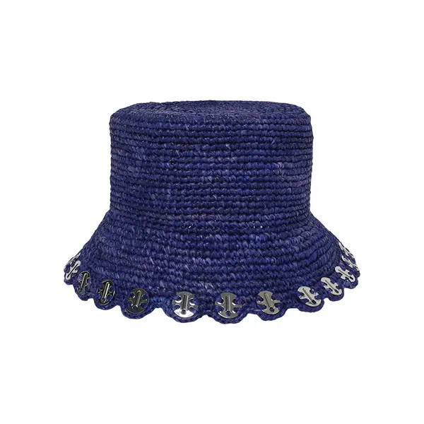 Rabanne Woven Raffia Bucket Hat - Blue