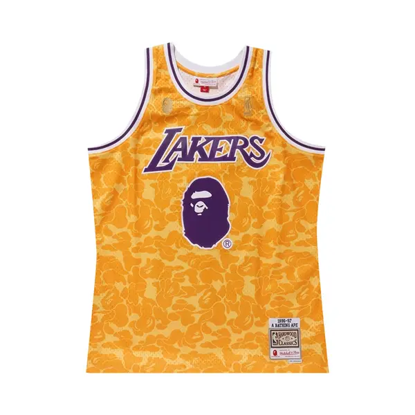 A BATHING APE X Mitchell & Ness Lakers Abc Basketball Swingman Jersey - Yellow