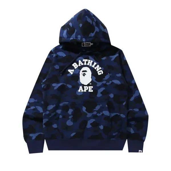 A BATHING APE Color Camo College Pullover Hoodie - Blue