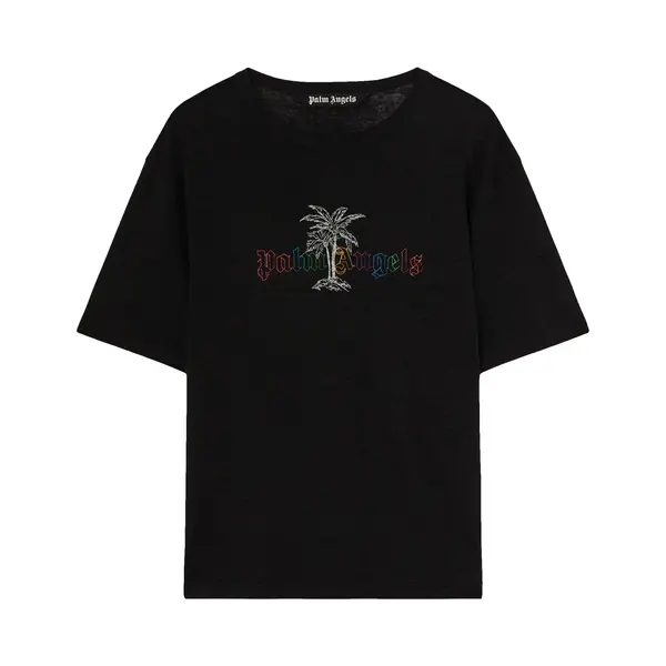 Palm Angels Linen Collar Tee - Black