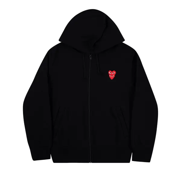 Play Comme Des Garcon Heart Logo Zip Up Hoodie - Black