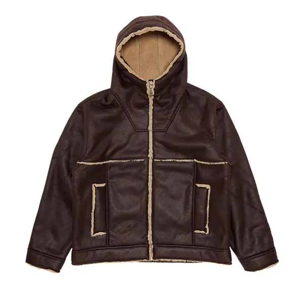 Supreme Faux Shearling Hooded Jacket - Brown