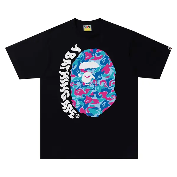 A BATHING APE Marble Camo Ape Head Tee - Black
