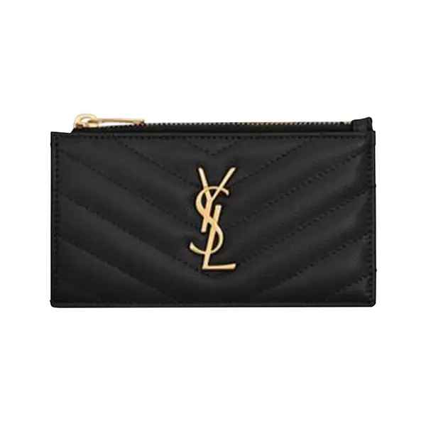 Saint Laurent Cassandre Matelassé Zipped Fragments Card Case - Black
