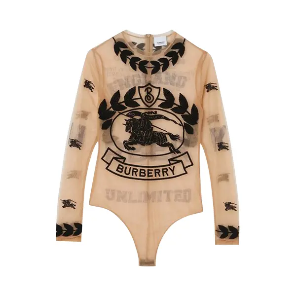 Burberry Embroidered Graphic Logo Mesh Bodysuit
