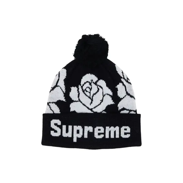 Supreme Rose Patterned Beanie - Black
