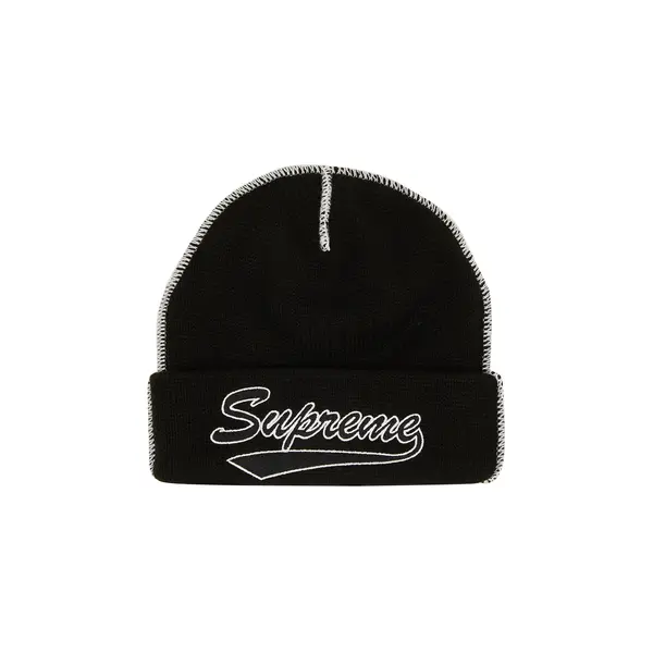 Supreme Contrast Stitch Beanie - Black
