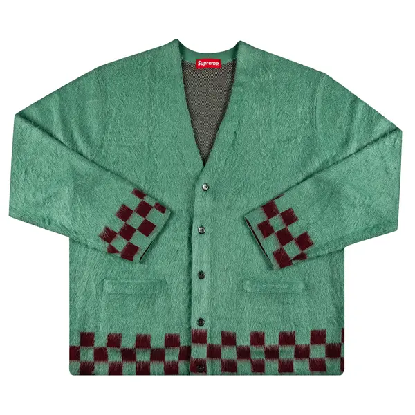 トップス SUPREME Brushed Checkerboard Cardigan M Supreme Brushed Checkerboard Cardigan - Green | Editorialist