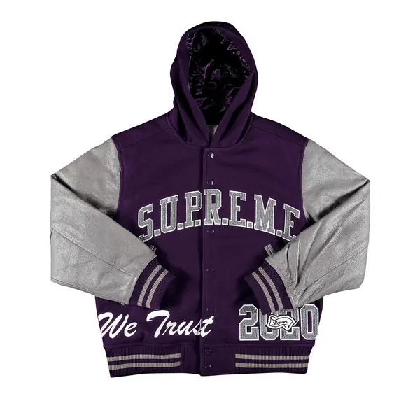 Supreme King Hooded Varsity Jacket - Purple