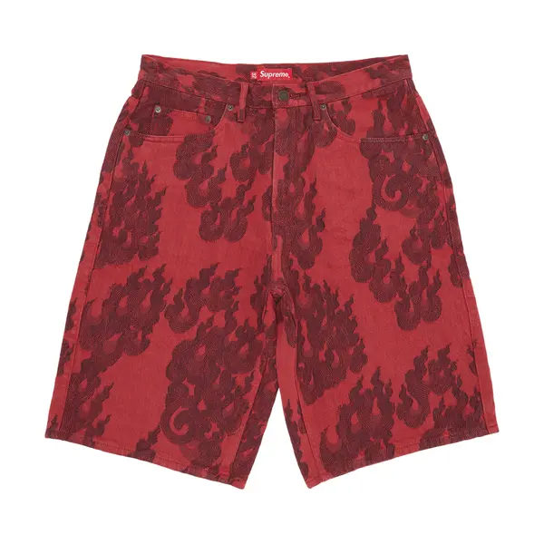 Supreme Flames Jacquard Baggy Denim Shorts - Red | Editorialist