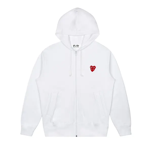 Play Comme Des Garcon Stacked Heart Hooded Sweatshirt - White