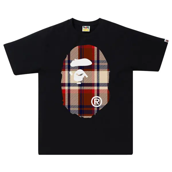 A BATHING APE Check Big Ape Head Tee /red - Black