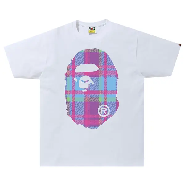 A BATHING APE Check Big Ape Head Tee - White