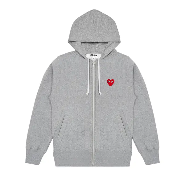 Play Comme Des Garcon Multi Heart Zip Up Hoodie - Grey