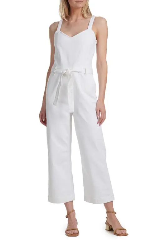 7 For All Mankind Tie Front Sleeveless Denim Jumpsuit - Ecru