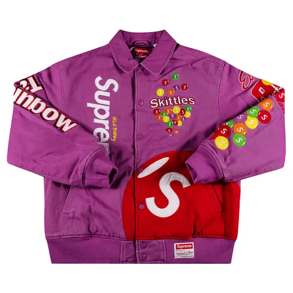 Supreme X Skittles X Mitchell & Ness Varsity Jacket - Purple