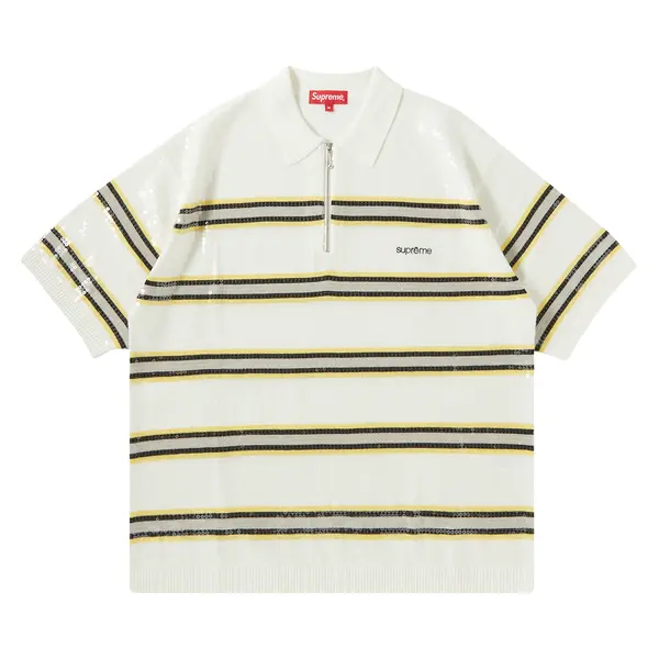 Supreme Sequin Stripe Zip Polo