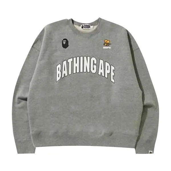 A BATHING APE Busy Works Loose Fit College Crewneck - Grey