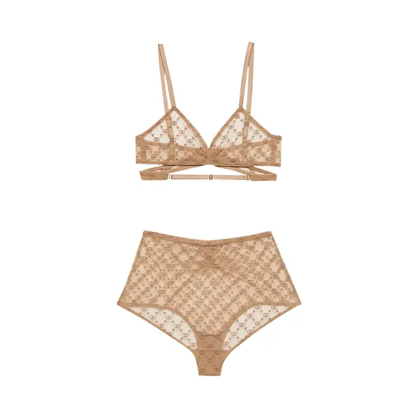 Gucci Gg Star Tulle Lingerie Set 'beige