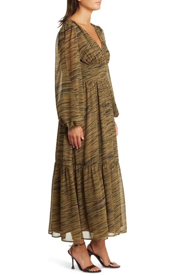 floral long sleeve tiered midi dress chelsea28 Chelsea28 Women Floral Midi Dress Black Size Large Lined