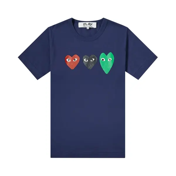 Play Comme Des Garcon Short Sleeve T-shirt With Three Hearts Applique