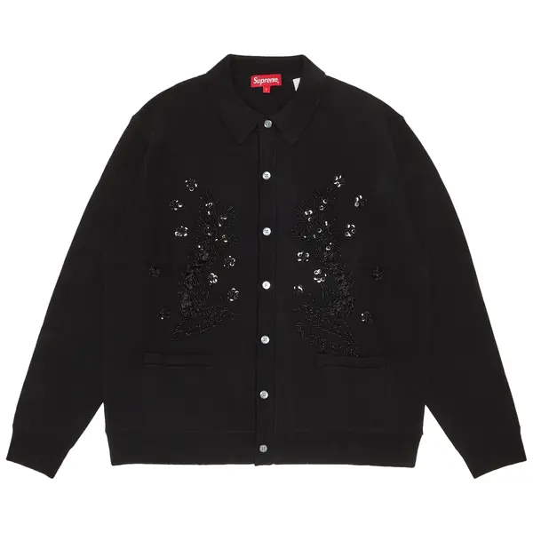 Supreme Beaded Appliqué Cardigan - Black