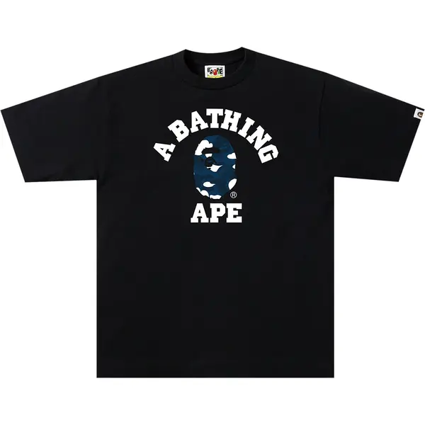 A BATHING APE Stripe Abc Camo College Tee /navy - Black