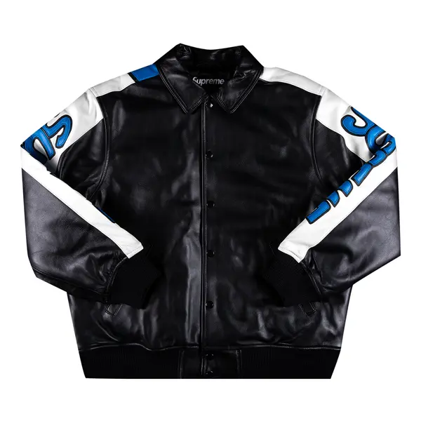 Supreme X Smurfs Leather Varsity Jacket - Black