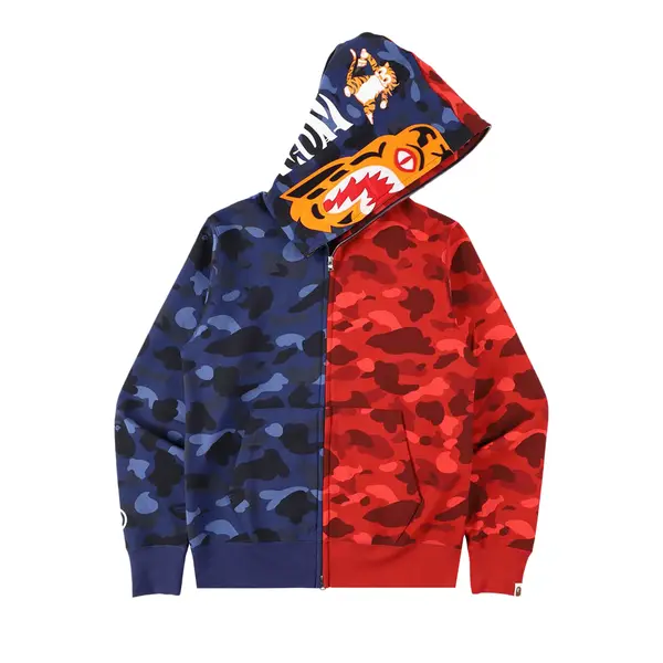 A BATHING APE Color Camo Tiger Shark Half Full Zip Hoodie - Blue