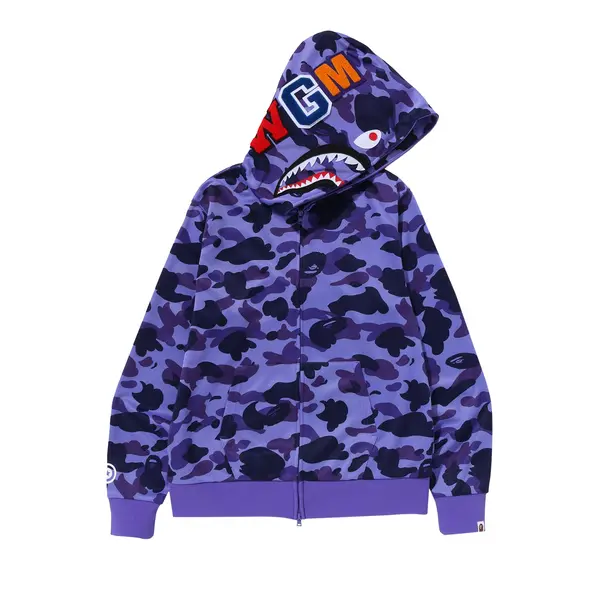 A BATHING APE 1st Camo Jersey Shark Full Zip Hoodie - Purple