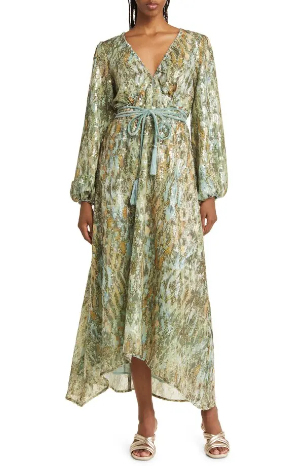 btfl life maxi dress Dresses | Btfllife Metallic Embroidery Leaf Print Long Sleeve Maxi Dress