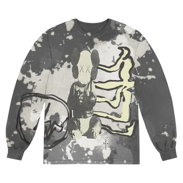 TRAVIS SCOTT X Kaws For Fragment Long-sleeve Tee 'tie Dye - Grey