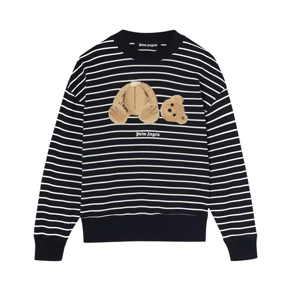 Palm Angels Striped Crewneck With Bear - Blue