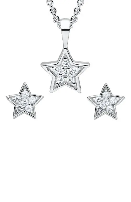 MIGNONETTE Sterling Pavé Star Pendant Necklace & Earrings Set - Silver