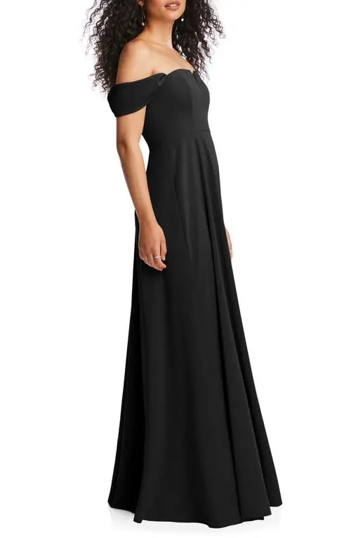 Dessy Collection Off-the-shoulder Crepe Gown - Black