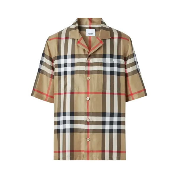 Burberry Short-sleeve Check Silk Shirt 'archive Beige