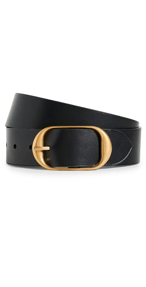 NILI LOTAN Calfskin Leather Belt With Gold-tone Hardware - Black/antique Brass