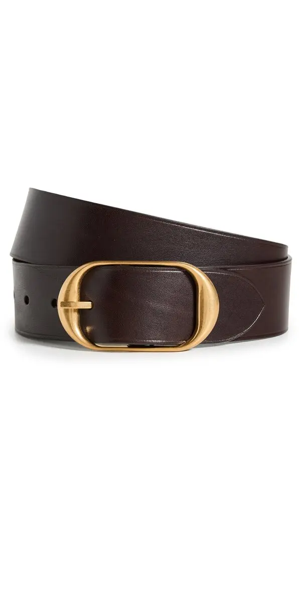 NILI LOTAN Calfskin Leather Belt With Gold-tone Hardware - Dark Brown/antique Brass