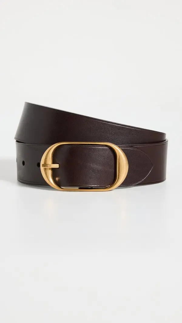 NILI LOTAN Calfskin Leather Belt With Gold-tone Hardware - Dark Brown/antique Brass