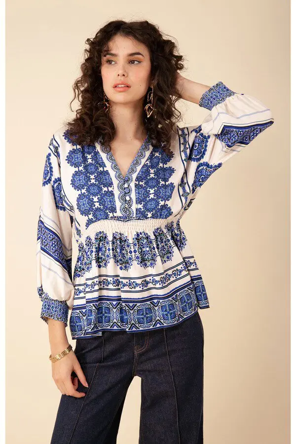 Hale Bob Lou Twill Top - Blue
