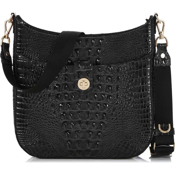 Brahmin Leia Croc Embossed Leather Crossbody Bag - Black