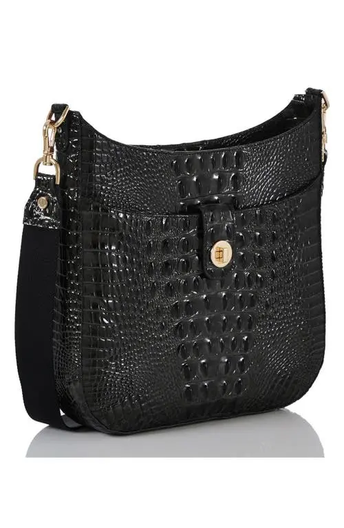 Brahmin Leia Croc Embossed Leather Crossbody Bag - Black