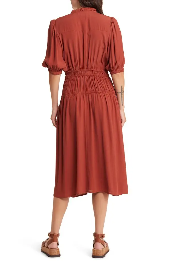 Treasure & Bond Split Neck Smock Waist Midi Dress