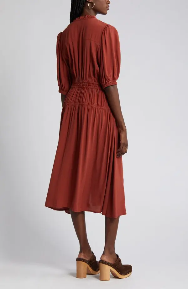 Treasure & Bond Split Neck Smock Waist Midi Dress